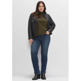 Langarmshirt sheego "Rollkragen-Shirt", Damen, Gr. 52/54, gr&uuml;n (dunkelkhaki), 100% Baumwolle, unifarben, Shirts Langarmshirt