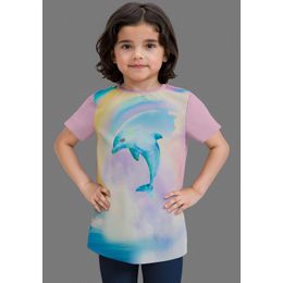 T-Shirt Kidsworld "Shirt mit gro&szlig;em Fotodruck", M&auml;dchen, Gr. 116/122, rosa, Jersey, Obermaterial: 100% Baumwolle. Obermaterial Vorderteil: 100% Polyester, bedruckt, Basic, Rundhals, Shirts T-Shirt, T-Shirt mit s&uuml;&szlig;en Delfin-Fotodruck