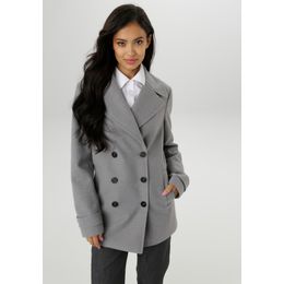 Cabanjacke Aniston SELECTED, Damen, Gr. 46, grau (grau, melange), Web, Obermaterial: 85% Polyester, 15% Viskose. Futter: 100% Polyester, unifarben, l&auml;ssig geschnitten Po-bedeckend, Jacken, mit breitem Reverskragen