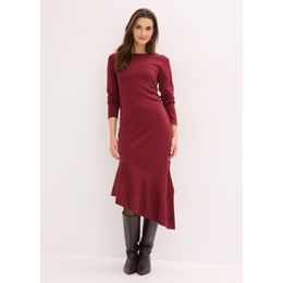 bonprix Strickkleid mit asymmetrischem Saum aus Baumwolle und Kaschmir, rot, mit Baumwolle