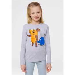 Langarmshirt logoshirt "Sendung mit der Maus - Maus & Elefant", M&auml;dchen, Gr. 116, grau (grau, meliert), 95% Baumwolle, 5% Viskose, bedruckt, meliert, normal, Rundhals, Shirts Langarmshirt, mit coolem Print