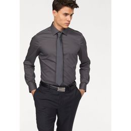 Langarmhemd Bruno Banani "Slim-fit", Herren, Gr. 39/40 (M), D-Gr, grau (anthrazit), Obermaterial: 97% Baumwolle, 3% Elasthan, unifarben, Basic, schmal normal, &Auml;rmel mit &Auml;rmelschlitz runde 2-Knopf-Manschette verstellbar, Hemden, Formbest&auml;ndig durch Elastananteil