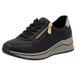 Keilsneaker Rieker, Damen, Gr. 42, gold (schwarz, goldfarben), Lederimitat, Schuhe, Halbschuh, Schn&uuml;rschuh, Freizeitschuh mit Soft-Einlage