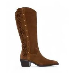 Carmela f&uuml;r Damen. 16266401-CAMEL Lederstiefel 162664 braun (38), 3 bis 5 cm, Spaltleder, Rei&szlig;verschluss, L&auml;ssig