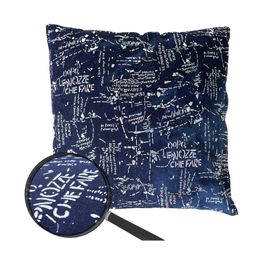 MCW Zierkissen Schrift, Sofakissen Deko-Kissen mit F&uuml;llung, blau Glanz-Effekt 45x45cm