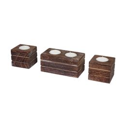 MCW 2-1-1 Set Teelichtst&auml;nder Tolve, Teelichthalter, Shabby-Look Vintage ~ braun