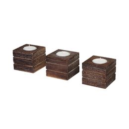 MCW 3er Set Teelichtst&auml;nder Tolve, Teelichthalter, Shabby-Look Vintage 7x8x8cm ~ braun