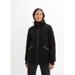 bonprix wasserdichte Ski Funktions-Jacke, schwarz, Gr.52, Lange Skijacke mit verschlie&szlig;baren Taschen und Schneefang, weit geschnitten