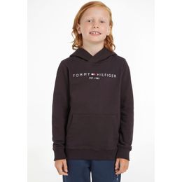 Kapuzensweatshirt Tommy Hilfiger "ESSENTIAL HOODIE", Jungen, Gr. 10/140, schwarz, Obermaterial: 100% Baumwolle, bestickt, Basic schmal, Rippb&uuml;ndchen, Sweatshirts, f&uuml;r Jungen und M&auml;dchen