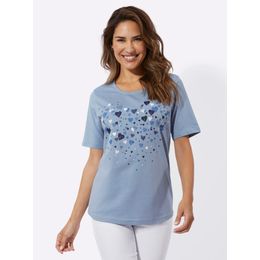 Kurzarmshirt Classic Basics "Kurzarm-Shirt", Damen, Gr. 38, blau (bleu, wei&szlig;), 100% Baumwolle, bedruckt, gemustert, mehrfarbig, Rundhals, Shirts