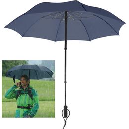 Taschenregenschirm Euroschirm "teleScope handsfree, marineblau", Damen, blau (marineblau), Bezug: 100% Polyester, uni, Regenschirme Taschenschirm, zweifach ausziehbarer Schaft,, handfrei tragbar