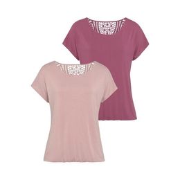 Vivance Kurzarmshirt 'mit Spitzeneinsatz am R&uuml;cken' mehrfarbig Gr. 32/34 f&uuml;r Damen. Rundhals und Spitze. Figurumspielend. Nachhaltig.