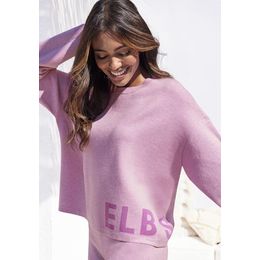 ELBSAND Strickpullover Rose Gr. 44/46 f&uuml;r Damen. Rundhals und Logostickerei, Logoschriftzug. L&auml;ssig Geschnitten. Nachhaltig.
