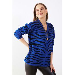 Milan Kiss Pullover in Blau/ Schwarz - 61% | Gr&ouml;&szlig;e M | Damen-pullover-cardigans