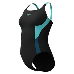 Speedo Shape-Badeanzug "Splice" in Schwarz/ T&uuml;rkis - 29% | Gr&ouml;&szlig;e 48 | Damen-bademode