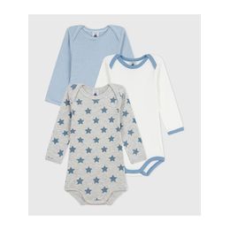 Petit Bateau 3er-Set: Bodys in Hellblau/ Wei&szlig;/ Grau - 46% | Gr&ouml;&szlig;e 80 | Baby-bodys