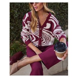Milan Kiss Cardigan in Bordeaux/ Wei&szlig; - 68% | Gr&ouml;&szlig;e L | Damen-pullover-cardigans