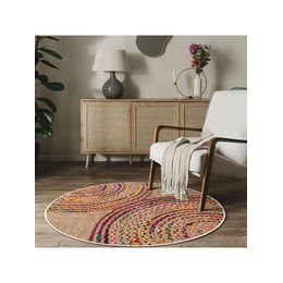 ABERTO DESIGN Kurzflor-Teppich in Beige/ Bunt - 42% | Gr&ouml;&szlig;e 80x80 cm |