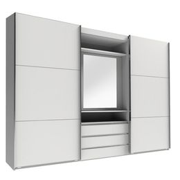 Mid.you Schwebet&uuml;renschrank Wimex Magic, Silber, Wei&szlig;, Metall, 5 F&auml;cher, 3 Schublade(n) Schubladen, 300x216x65 cm, BQ - B&uuml;ndnis f&uuml;r Qualit&auml;t, Made in Germany, DIN EN ISO 9001, umfangreiches Zubeh&ouml;r erh&auml;ltlich, in verschiedenen Gr&ouml;&szlig;en Holzdekoren Schrankfront mit Spiegel, Schlafzimmer, Kleiderschr&auml;nke, Schwebet&uuml;renschr&auml;nke