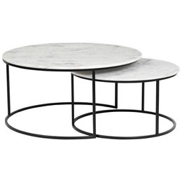 Novel Couchtischset, Wei&szlig;, Stein, 2-teilig, rund, C-Form, rund, 80x35x80 cm, Wohnzimmer, Wohnzimmertische, Couchtische, Couchtische Marmor