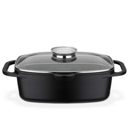 GSW Br&auml;ter Gourmet Granit, Schwarz, Metall, 6 L, rechteckig, 21x33 cm, ISO 9001, mit Dampfablass, backofengeeignet, Aromaknopf,hitzebest&auml;ndige Griffe, kratzfest, rostfrei, antihaftbeschichtet, energiesparend, Deckel hitzebest&auml;ndig, Thermoboden, Grillboden, schadstofffrei gem&auml;&szlig; EU-Standards, Kochen, T&ouml;pfe, Br&auml;ter