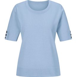 CREATION L PREMIUM Damen Kurzarmpullover mit Glanzgarn-Abschl&uuml;ssen eisblau Gr&ouml;&szlig;e 36