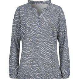 CR&Eacute;ATION L Damen Langarmshirt im Material-Mix rauchblau-ecru-bedruckt Gr&ouml;&szlig;e 48