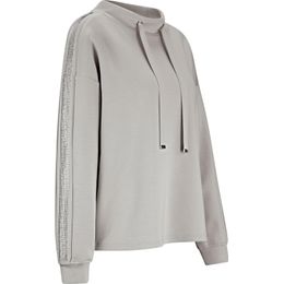 Heine Damen Sweatshirt mit Galonstreifen aus Ziersteinchen hellgrau Gr&ouml;&szlig;e 34