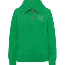 Heine Damen Sweatshirt mit Troyer-Kragen grasgr&uuml;n Gr&ouml;&szlig;e 40