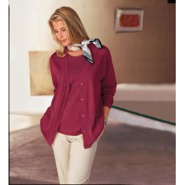CR&Eacute;ATION L Damen Twin-Set mit gerippten Abschl&uuml;ssen weinrot Gr&ouml;&szlig;e 38