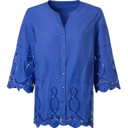 CR&Eacute;ATION L Damen Baumwollbluse mit 3/4-&Auml;rmeln royalblau Gr&ouml;&szlig;e 38