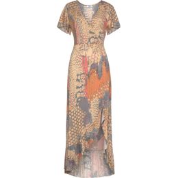 Buffalo Damen Maxikleid orange-blau-bedruckt Gr&ouml;&szlig;e 42