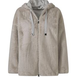 CR&Eacute;ATION L Damen Fellimitatjacke mit Gummizug an &Auml;rmeln und Saum hellgrau Gr&ouml;&szlig;e 48