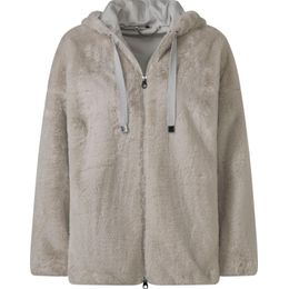 CR&Eacute;ATION L Damen Fellimitatjacke mit Gummizug an &Auml;rmeln und Saum hellgrau Gr&ouml;&szlig;e 42