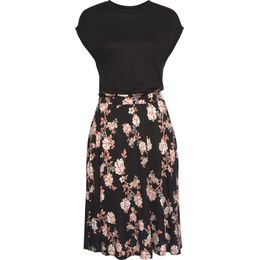 Lascana Damen Jerseykleid schwarz-orange-bedruckt Gr&ouml;&szlig;e 42