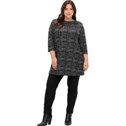 sheego Damen Longshirt mit Seitenschlitzen schwarz-wei&szlig; Gr&ouml;&szlig;e 44/46