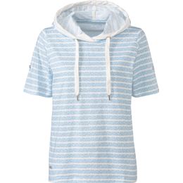 CR&Eacute;ATION L Damen Kapuzenshirt aus reiner Baumwolle eisblau-ecru-geringelt Gr&ouml;&szlig;e 40