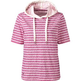 CR&Eacute;ATION L Damen Kapuzenshirt aus reiner Baumwolle magenta-ecru-geringelt Gr&ouml;&szlig;e 52