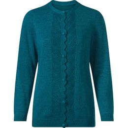 CR&Eacute;ATION L Damen Strickjacke mit gebogter Knopfleiste aquapetrol-meliert Gr&ouml;&szlig;e 38