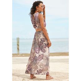 Lascana Damen Maxikleid beige-flieder bedruckt Gr&ouml;&szlig;e 40