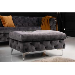 Riess Ambiente Chesterfield Hocker MODERN BAROCK 90cm dunkelgrau Samt Sitzhocker Fu&szlig;hocker Riess-Ambiente