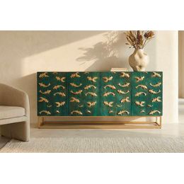 Riess Ambiente Massives Sideboard GOLDEN LAGOON 180cm t&uuml;rkis gold Mangoholz Metall 3D-Front Riess-Ambiente Maritim Natur