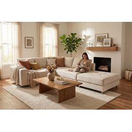 Riess Ambiente Moderne Wohnlandschaft KENT 220cm champagner beige Strickstoff Ecksofa inkl. Hocker Riess-Ambiente L-Form Wohnzimmer