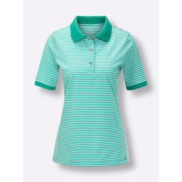 CREATION L PREMIUM Damen Poloshirt mit Druckkn&ouml;pfen blaugr&uuml;n-wei&szlig;-geringelt Gr&ouml;&szlig;e 36