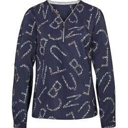 CREATION L PREMIUM Damen Druckbluse mit Lettering- und Leo-Dessin marine-sand-bedruckt Gr&ouml;&szlig;e 50