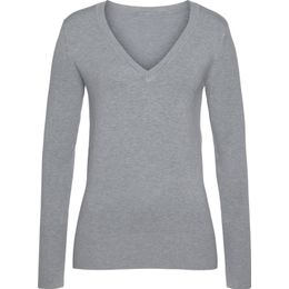 Vivance Damen V-Ausschnitt-Pullover grau-meliert Gr&ouml;&szlig;e 40/42