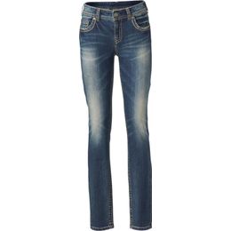 Heine Damen R&ouml;hrenjeans mit Stickerei blue stone Gr&ouml;&szlig;e 22