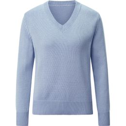 CR&Eacute;ATION L Damen V-Ausschnitt-Pullover mit Baumwolle eisblau Gr&ouml;&szlig;e 36