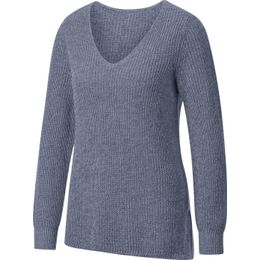 CR&Eacute;ATION L Damen Langarm-Pullover in Rippenstrick taubenblau-meliert Gr&ouml;&szlig;e 40