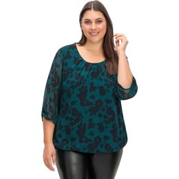 sheego Damen Tunika in Chiffon-Qualit&auml;t, gef&uuml;ttert tiefgr&uuml;n-gemustert Gr&ouml;&szlig;e 52/54